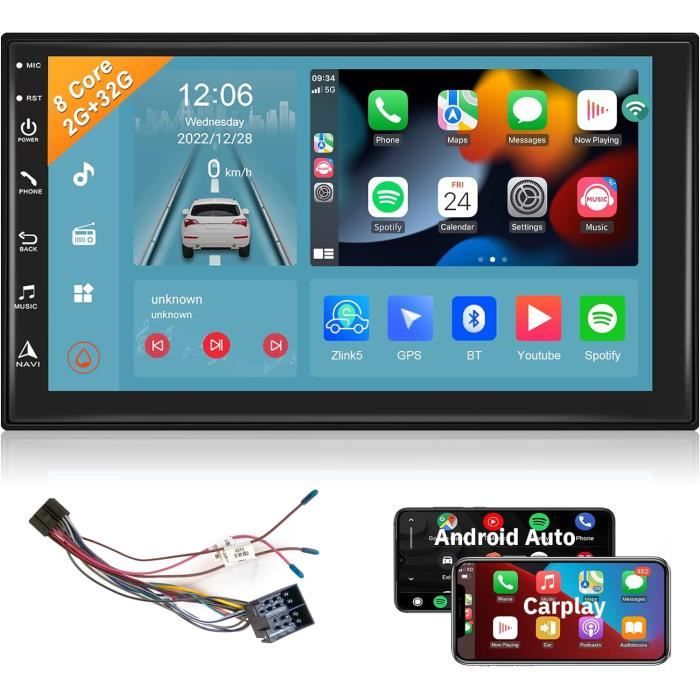 8-Cœurs Autoradio 2 Din Android 2G+32G, Sans Fil Carplay-Android Auto-4G-Wifi-Gps-Galilée Navi ...
