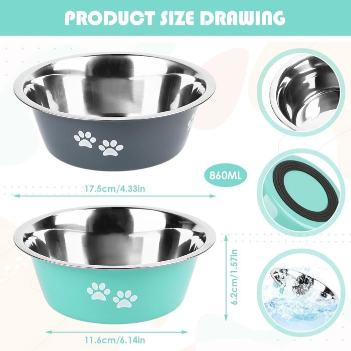 Lot 2 gamelles inox + fond silicone, personnalisées pour chiens petite ...