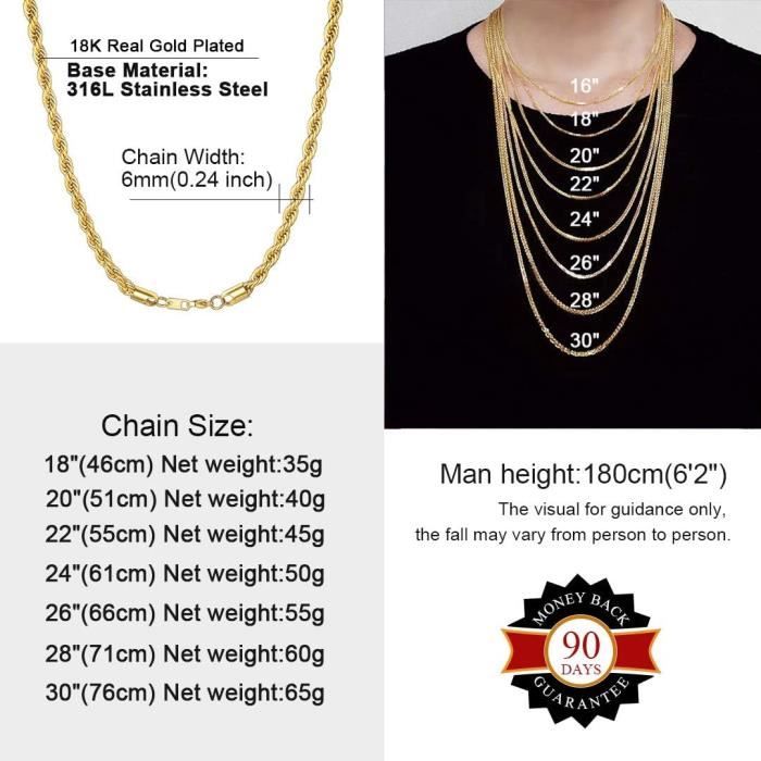 Chaine Rope Acier Homme Collier Maille Corde Pour Pendentif 3Mm Chaîne ...