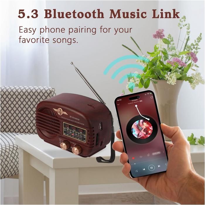 Radio Bluetooth Rétro, Radio Portable AM FM, Transistor, Fonctionne sur ...