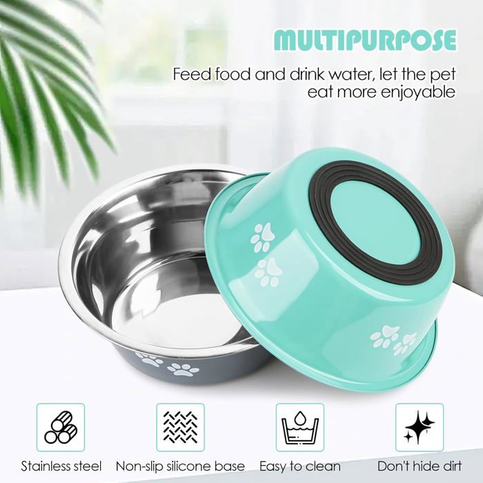 Lot 2 gamelles inox + fond silicone, personnalisées pour chiens petite ...