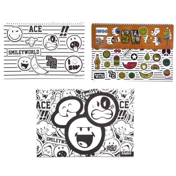 Cahier de dessin Smiley livre de coloriage Stickers Regle Pochoir Emoji ...