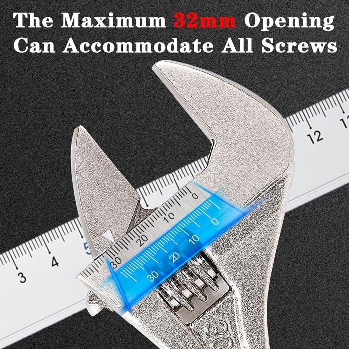 Cle a Molette,Grande Clé à Molette 12 Pouces (300mm),Ouverture Maximale de 32mm, Poignée en ...