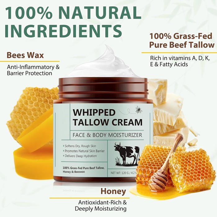 Beef Tallow Honey Balm, Beef Tallow Skincare, Natural Sebum & Honey ...