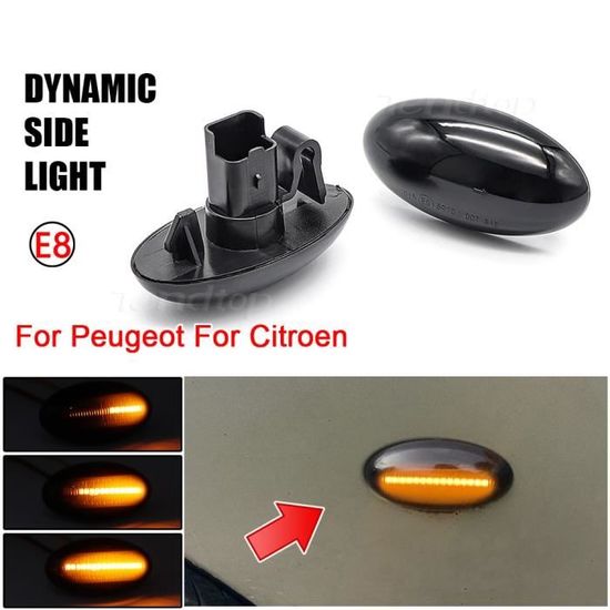 Black -Clignotant dynamique 2 fois pour Peugeot 307 206 407 107 607 ...