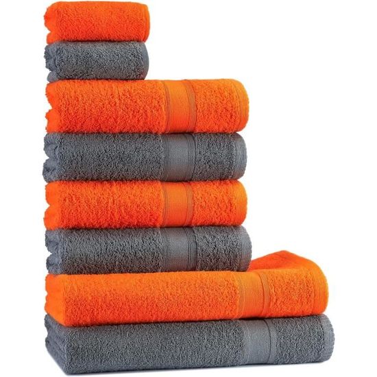 Lot De Serviette De Bain Gris Anthracite Et Orange Fluo, 2X Drap De ... Lot De Serviette De Bain Gris Anthracite Et Orange Fluo, 2X Drap De ...
