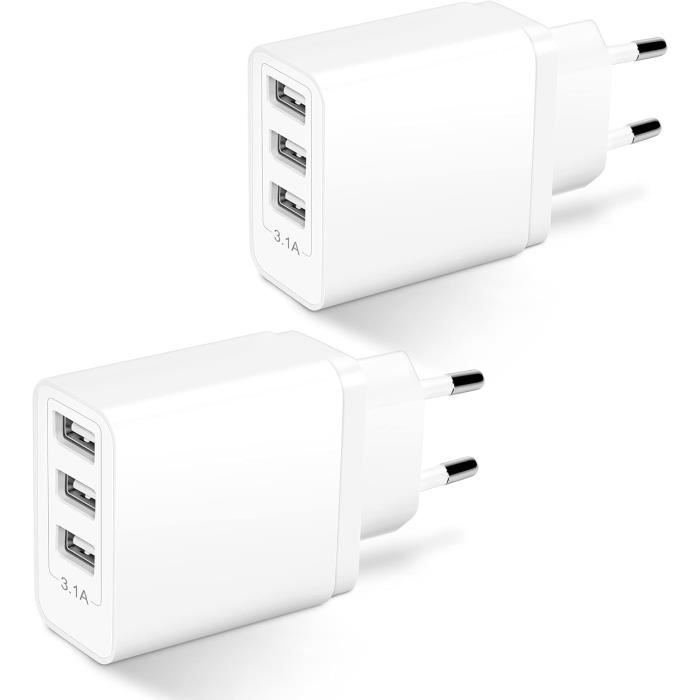 Embout Chargeur USB Multiple (2 PCS), Prise USB 15,5W à 3 Ports ...