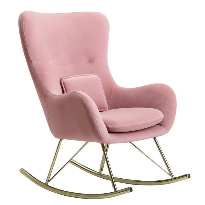 Fauteuil à bascule design en velours rose L. 74 x P. 89 x H. 101 cm ...