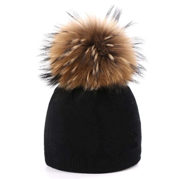 Bonnet à Pompon en fourrure véritable, doux et tricoté, pour enfants ...
