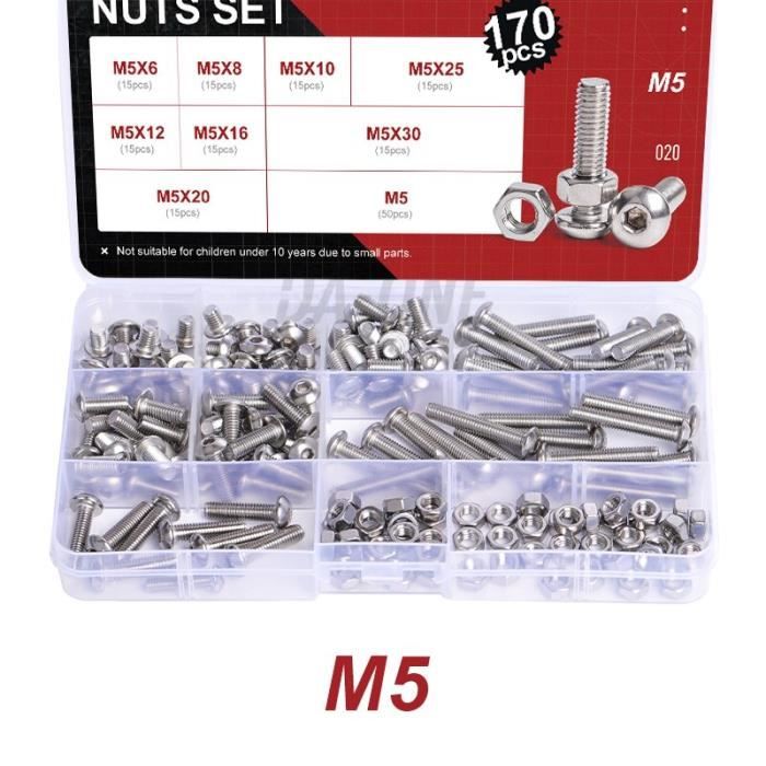Kit d39assortiment de vis à douille en acier inoxydable 120 200 304 pièces M3 M4 M5 M6 boulons à ...