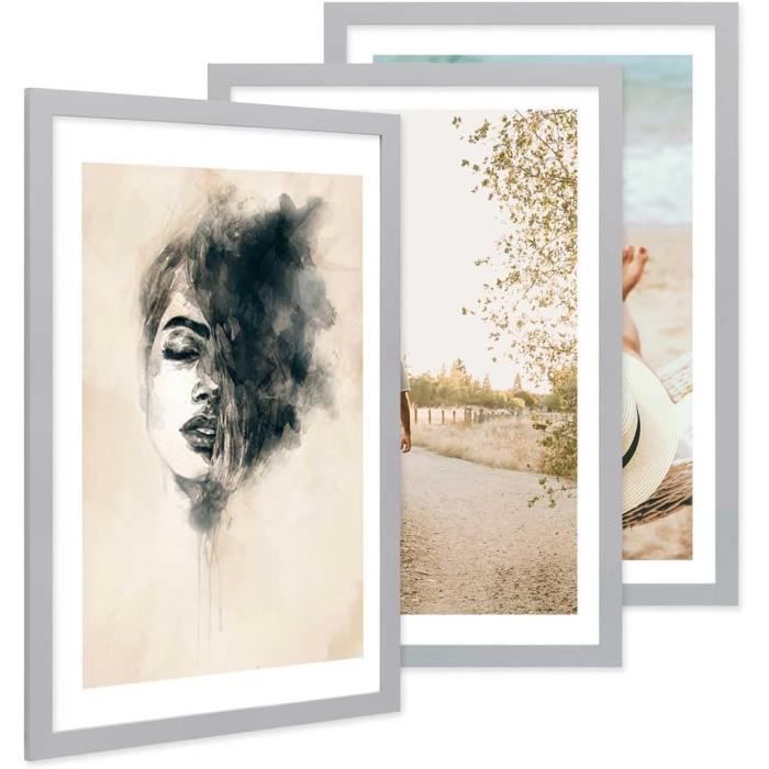 Cadre Photo 40 X 60 Cm Bois Mdf Argenté, Cadre Large Bord, Lot De 3 ...