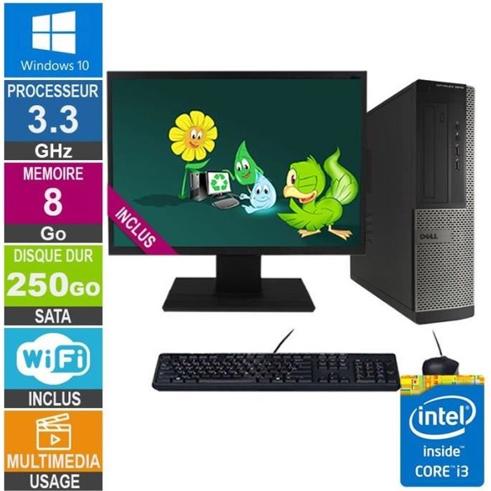 PC Dell Optiplex 3010 DT i3-3220 3.30GHz 8Go/250Go Wifi W10 + Ecran 22 ...