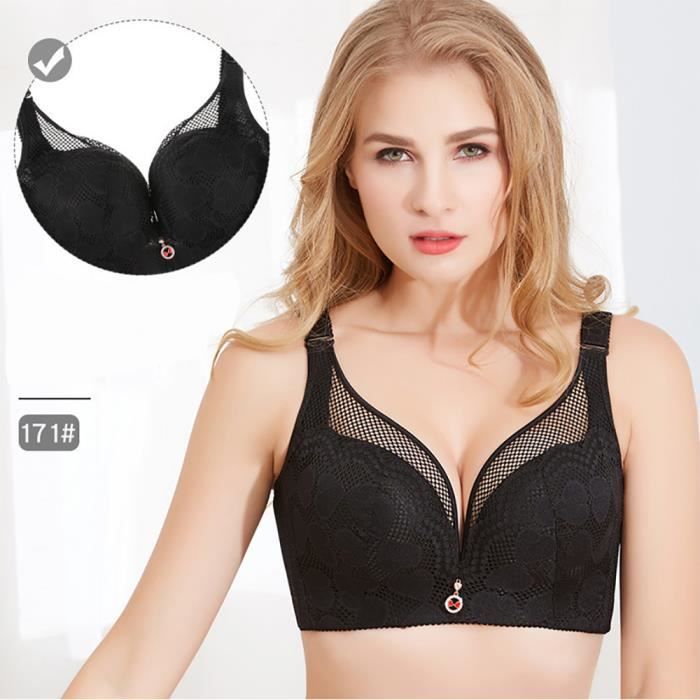 C D cup women bras big size no steel ring mesh thin section gathered cotton cup bra - black Noir ...