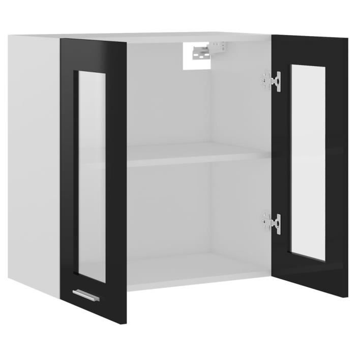ABB Armoire en verre suspendue Noir brillant 60x31x60 cm Aggloméré ...