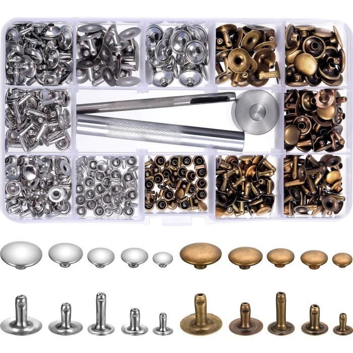 200 Set 5 Tailles Rivets en Cuir Unique Cap Rivet Goujons Tubulaires en ...