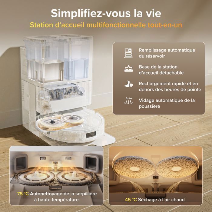 Roborock Qrevo S Pro Robot Aspirateur Laveur avec Station d’accueil ...