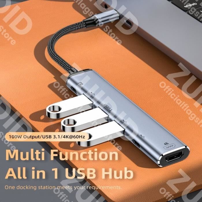 Y001 - 6in1 HUB USB Type C à HD 4K-USB3.1 10gbps-PD 100W-3.5MM Station ...