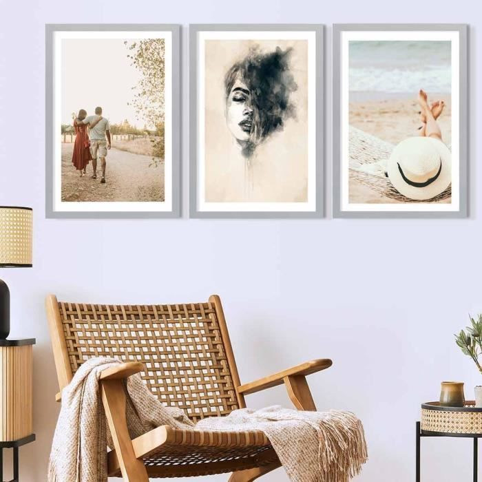 Cadre Photo 40 X 60 Cm Bois Mdf Argenté, Cadre Large Bord, Lot De 3 ...