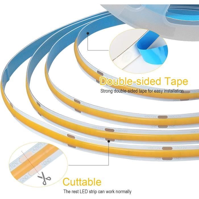 Ruban Led Cob 5M Blanc Chaud 512 Leds-Mètre,12V Bande Led En Luminosité Réglable Pour La ...