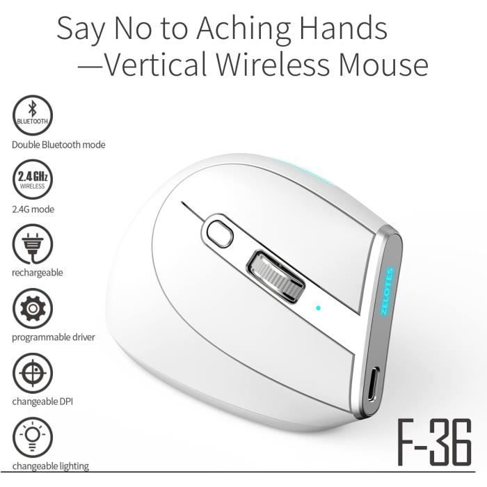 Souris Ergonomique Sans Fil Bluetooth 5.0 + 2.4G Usb 3 Modes Souris Verticale Rechargeable 8 ...