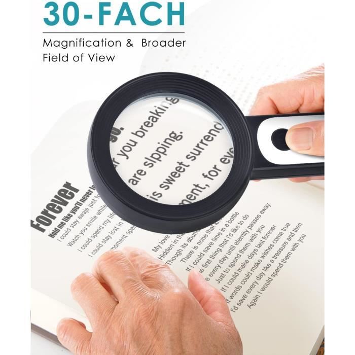 Loupe de Lecture, BROTOU 30X Lunette Loupe avec Lère, Loupe Lecture avec 18 LED - 3 Modes D ...