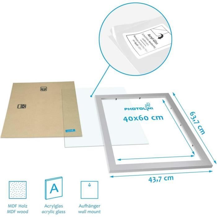 Cadre Photo 40 X 60 Cm Bois Mdf Argenté, Cadre Large Bord, Lot De 3 ...