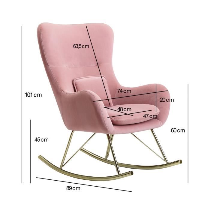 Fauteuil à bascule design en velours rose L. 74 x P. 89 x H. 101 cm ...