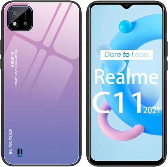 Étui Rigide en Verre Dégradé pour Realme C11 2021 Coque Arrière en ...