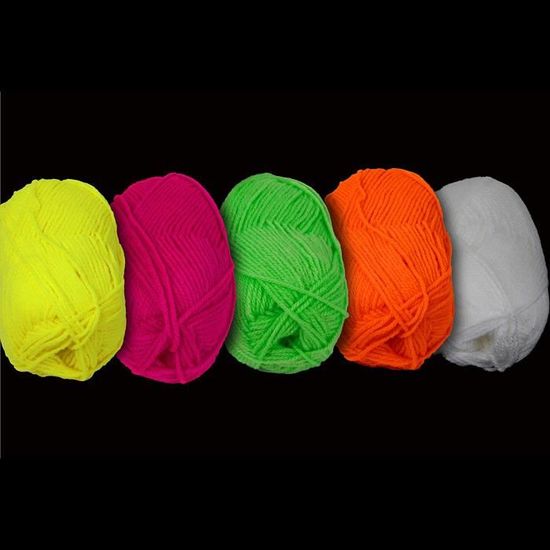 Lot De 5 Pelotes De Fils Fluo - Spéciale Lumière Noire - 5 Couleurs ...