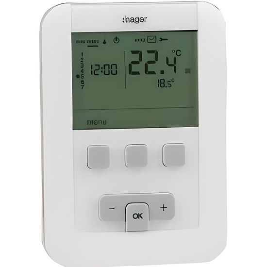 Thermostat ambiance programmable - à piles LR6 - HAGER SAS : EK570 ...
