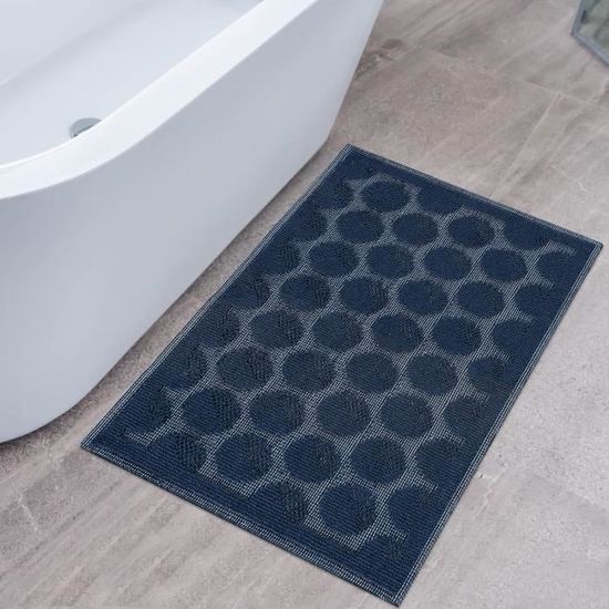Lot De 2 Tapis De Bain Antidérapants En Coton Motif Pois Bleu 50 X 80 ...