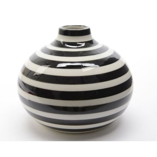 Kaemingk Lignes Vase De Porc.11X9 Bco Noir - - Fleurs Et Plantes Vases ...