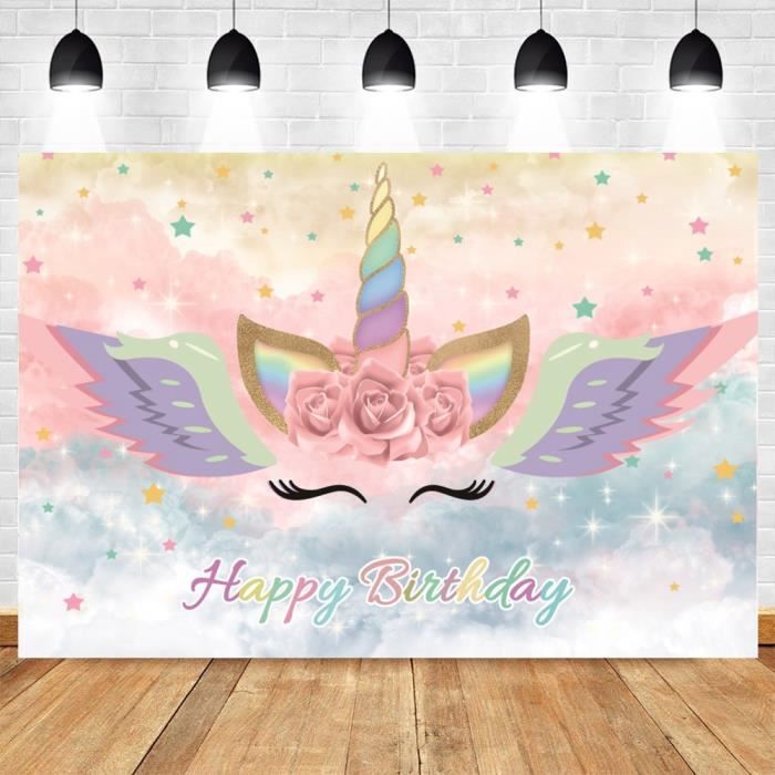 NZY02827-Vinyle 60x40cm-Toile de fond licorne arc-en-ciel pour filles ...
