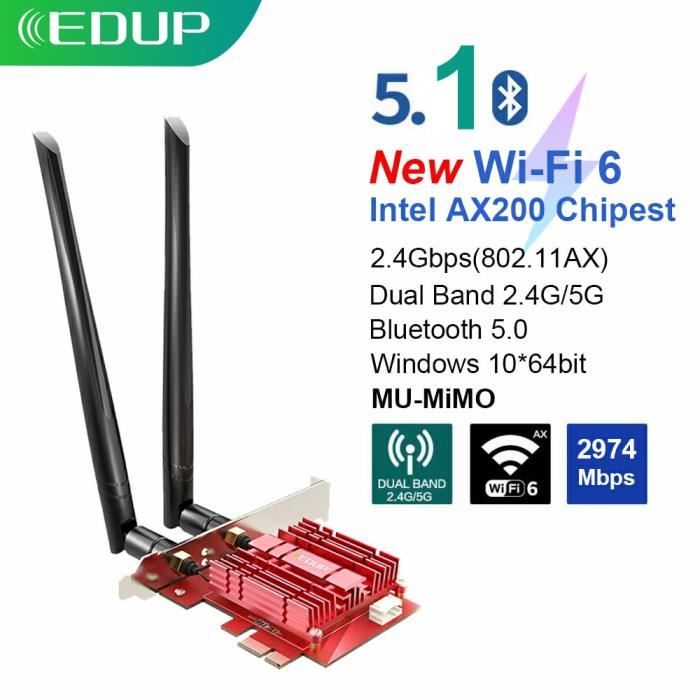 Carte réseau PCI Express 802.11AX 6 AX200, EP 9636GS M, double bande ...