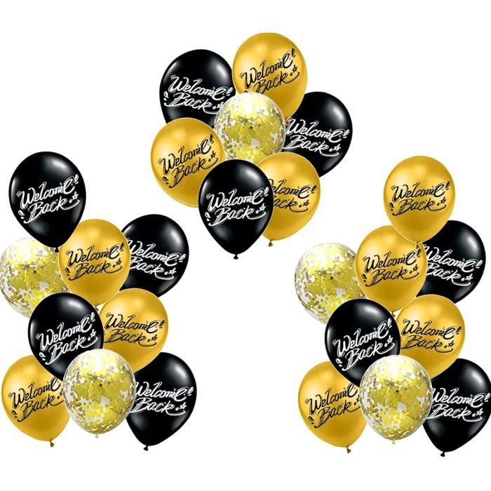 Ballons à la Retour de Bienvenue Noir et or Confettis Ballons de ...