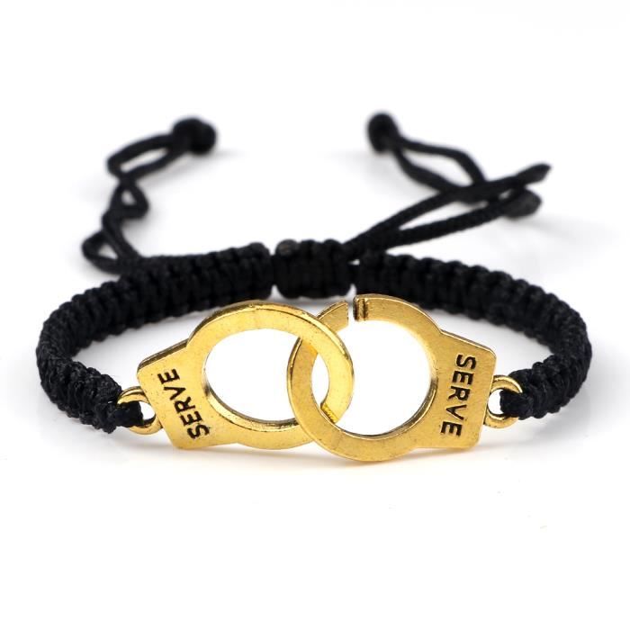 Bracelet menottes pour Couple réglable à la main corde rouge et noire ...
