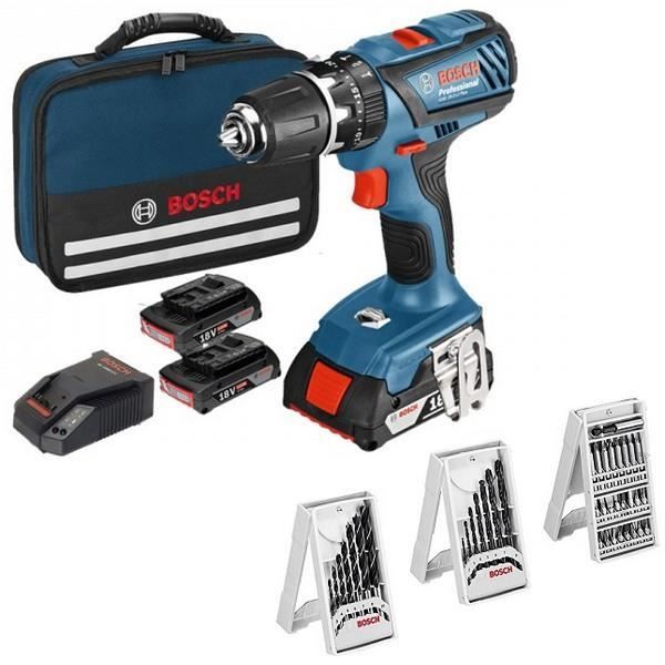 BOSCH Perceuse visseuse percu 18V 3x1,5Ah GSB18-2LI plus - 06019E7101 ...