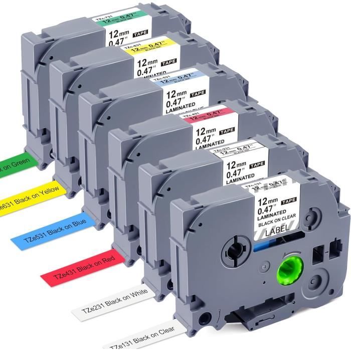 Lot de 6 rubans d'étiquettes compatibles avec Brother TZe131 TZe-231 ...