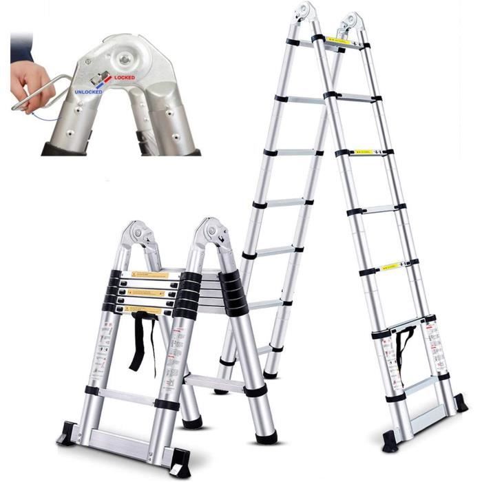 3,8M Echelle Télescopique Aluminium Portable Escabeau Pliable ...