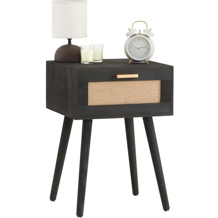 Table de chevet KIRAN 1 tiroir, table de nuit design vintage en bois ...