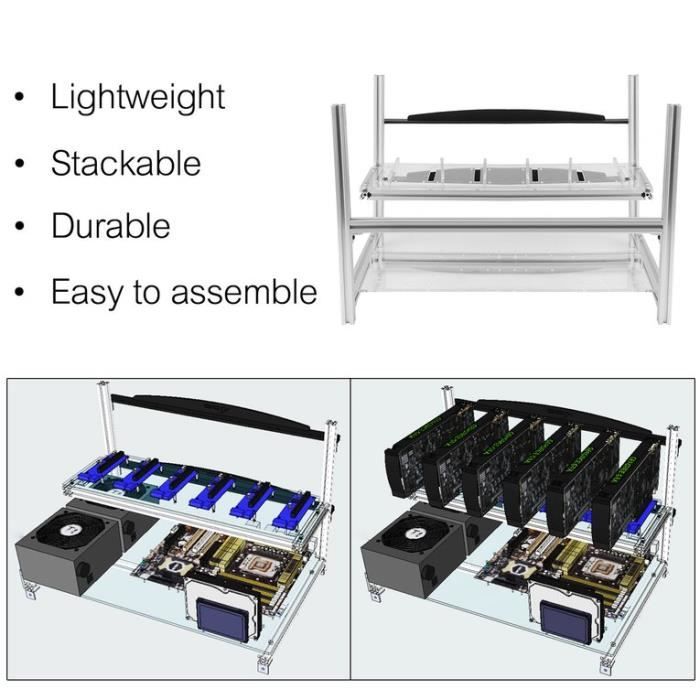 GPU Open Air superposable Mining Rig Frame Case support 6 GPU Miner ...