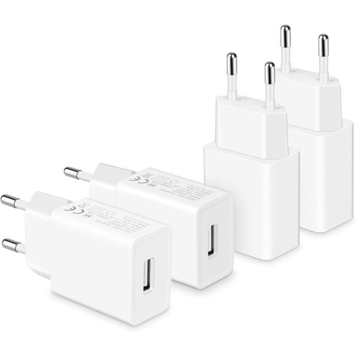 Prise Usb 5V1A (4-Pack), Embout Chargeur Usb 5W, Adaptateur Secteur Usb ...