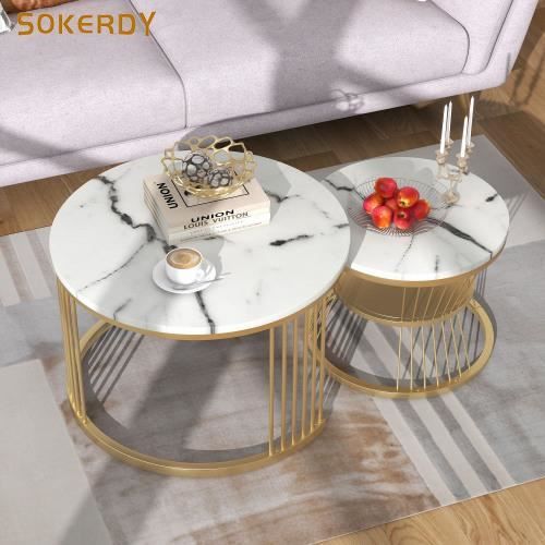 SOKERDY Tables Basses Round, Lot de 2 Tables Gigognes, Conception de ...
