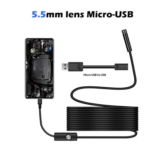 5.5mm Lens Micro-usb 2m Caméra Endoscope 3 en 1 IP67 étanche 6 led ...