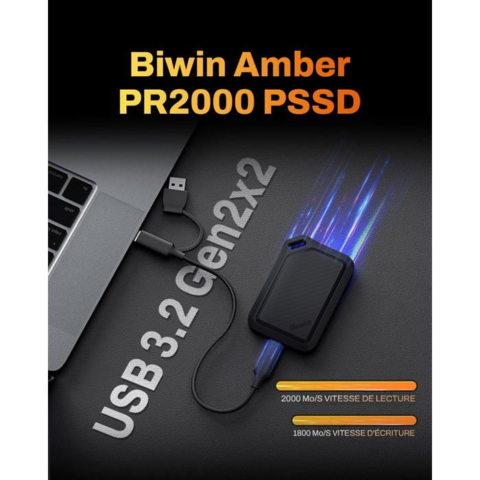Disque SSD Externe Biwin PR2000 512 Go USB-C IP67 Étanche Noir ...