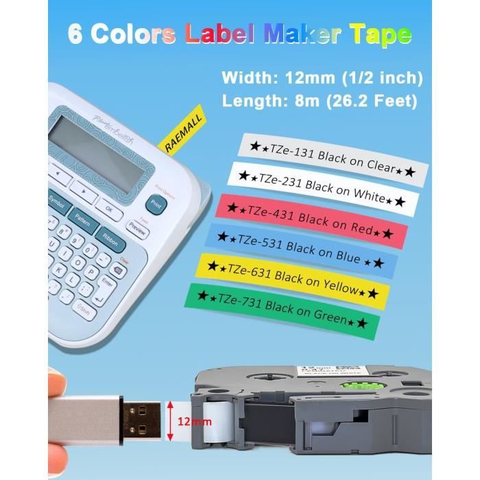 Lot de 6 rubans d'étiquettes compatibles avec Brother TZe131 TZe-231 ...