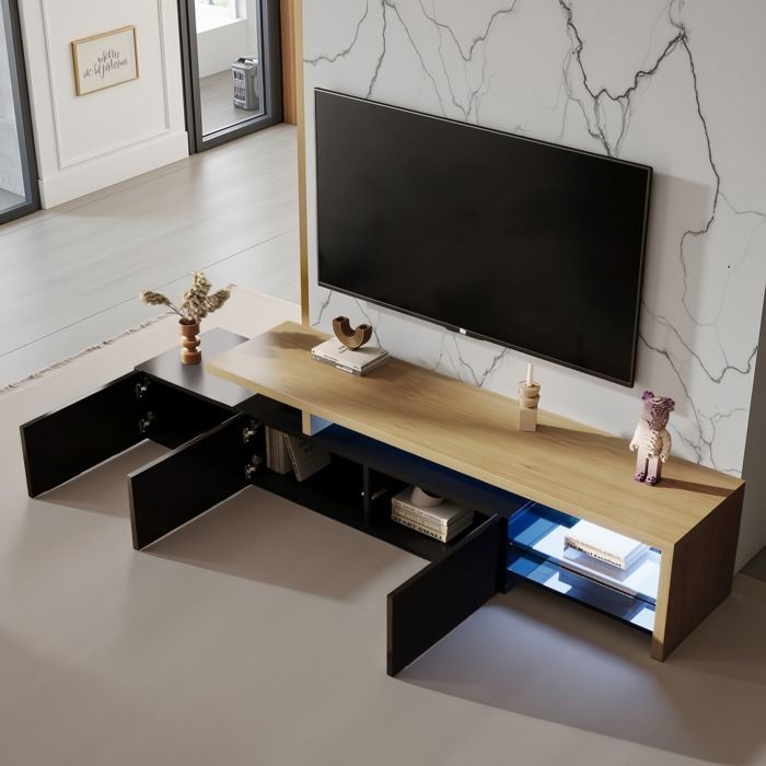 Meuble TV 200 cm -AMBIANCE - avec Éclairage LED et Rangements - Banc TV ...