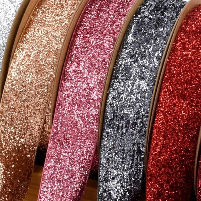 BOBINE DE RUBAN,Silver--Ruban en velours à paillettes colorées, 25mm ...