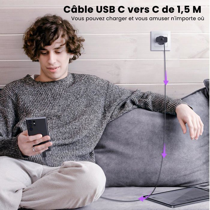 25W Chargeur Rapide Compatible Avec Samsung Galaxy S24 Fe S23 S22 S21 ...