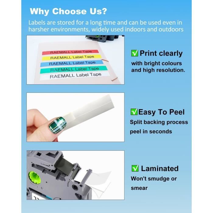 Lot de 6 rubans d'étiquettes compatibles avec Brother TZe131 TZe-231 ...